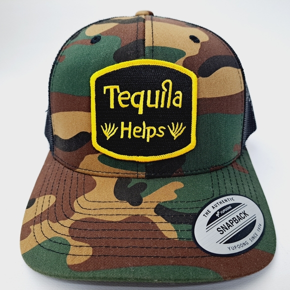 Yupoong | Accessories | Tequila Helps Embroidered Patch Mesh Snapback Trucker Hat Camouflage ...